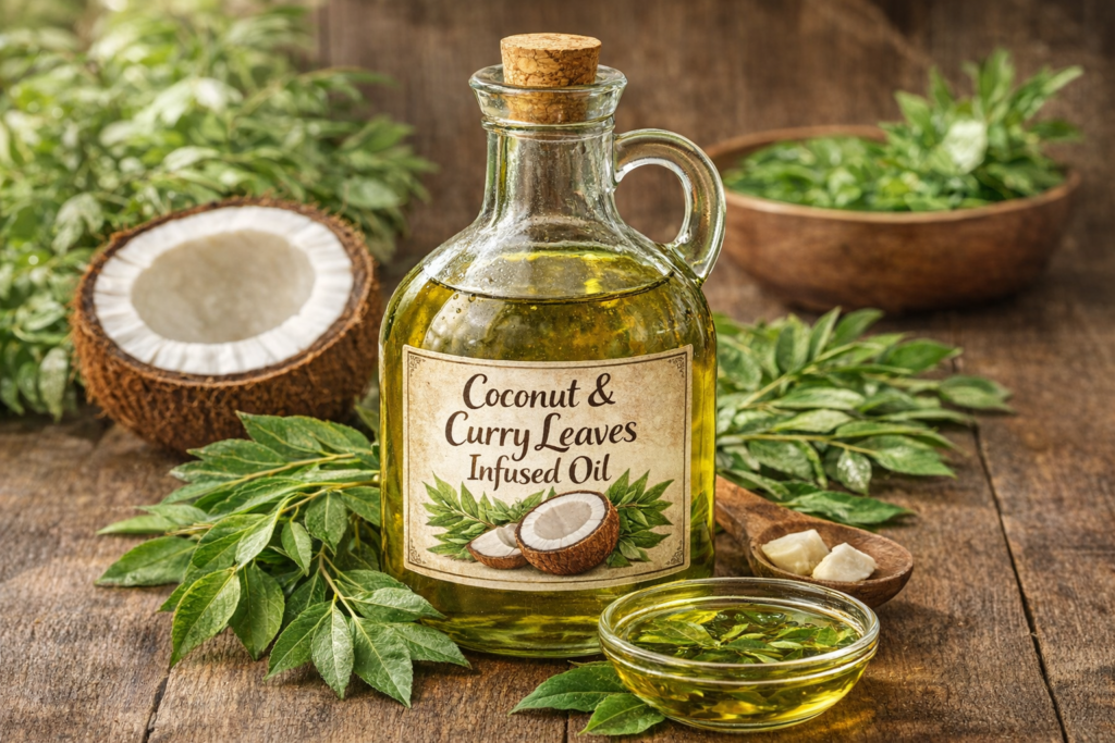 Coconut & Curry Leaves Infused Oil Benefits And How To Use - Herbal ...